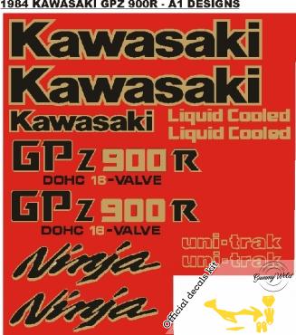 KAWASAKI GPZ 900 R 1984 – ORIGINAL STICKERS DECALS KIT - Gummy Weld