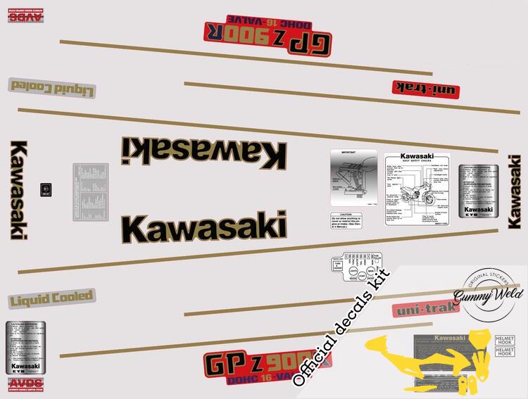 KAWASAKI GPZ 900 R 1984 – ORIGINAL STICKERS DECALS KIT - Gummy Weld